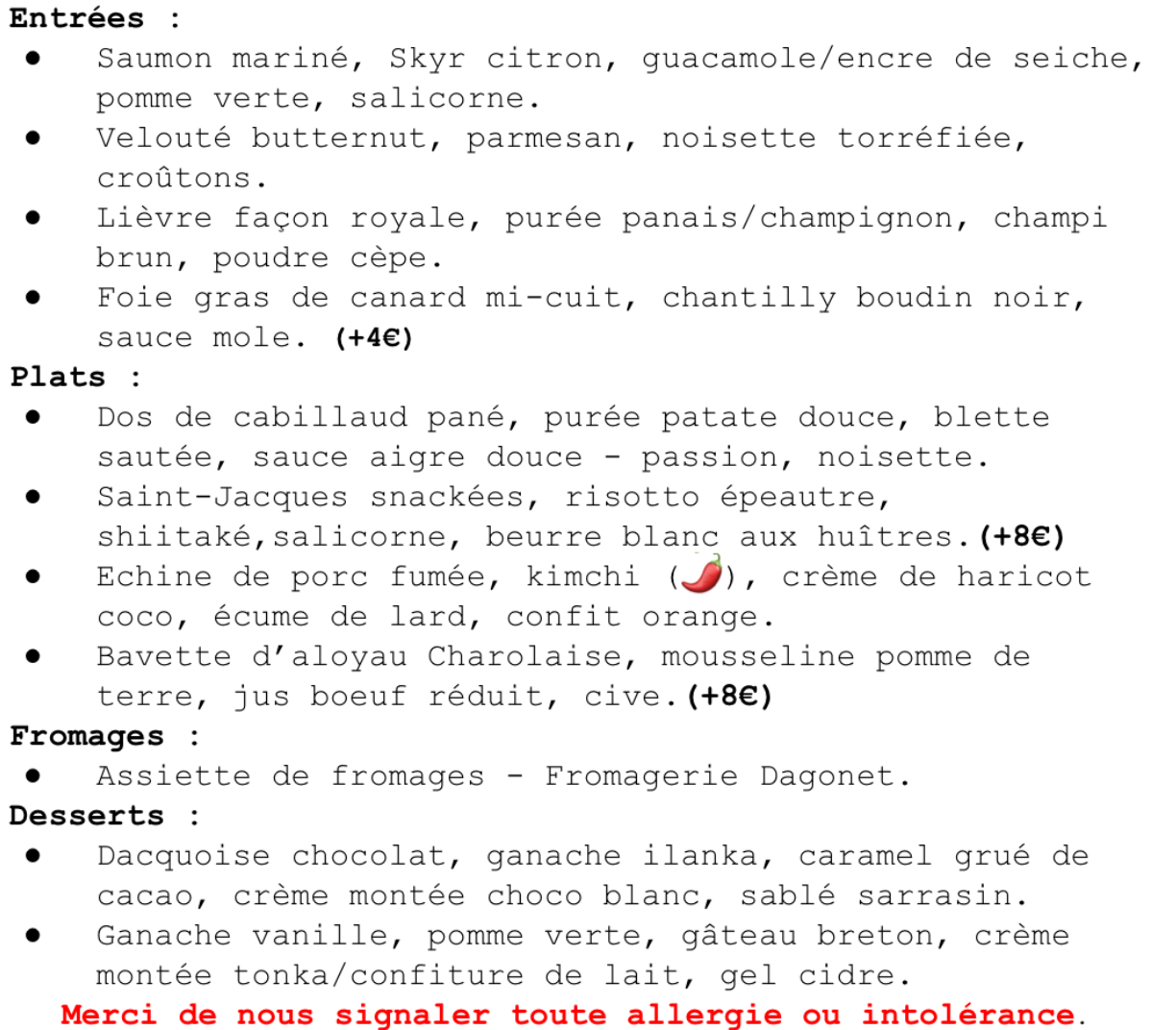 Menu Midi & Soir | Racine | Lyon 9